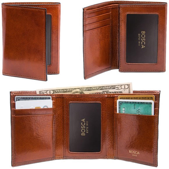 Bosca | Accessories | Bosca Old Leather Mens Trifold Wallet Rfid Double ...